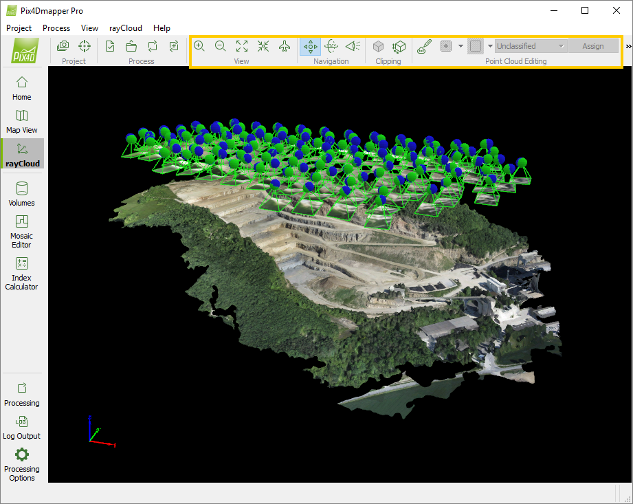 Menu View > rayCloud > Toolbar - PIX4Dmapper